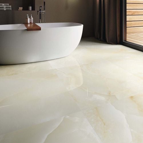 Ophelia Onyx Beige Porcelain Tile - 600 x 1200mm | Easy Bathrooms