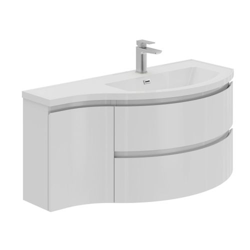 Arden Right Hand White Wall Hung Curved Vanity Unit | 1100mm Curved ...