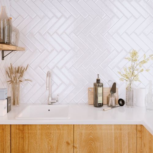 Navajo Blanco Gloss Ceramic Brick Tile – 75x300mm | Easy Bathrooms
