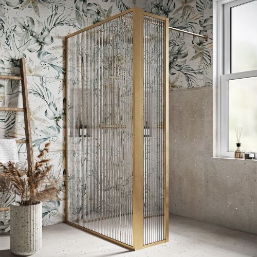 Brushed Gold Ribbed Glass Single Frame Return Panel - 300mm | Gold ...