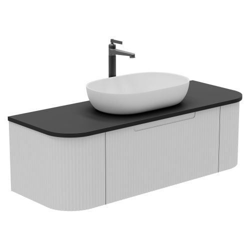 1200mm Matt White Fluted Vanity Unit & Black Worktop | Ribbed Vanity ...