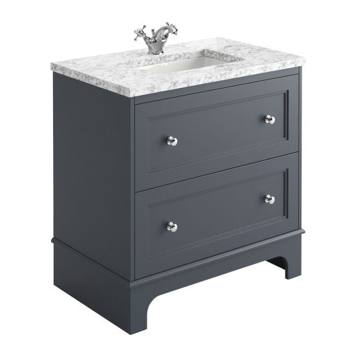 Ferris 650mm Vanity Unit in Midnight Grey with Marble Worktop & Ceramic ...