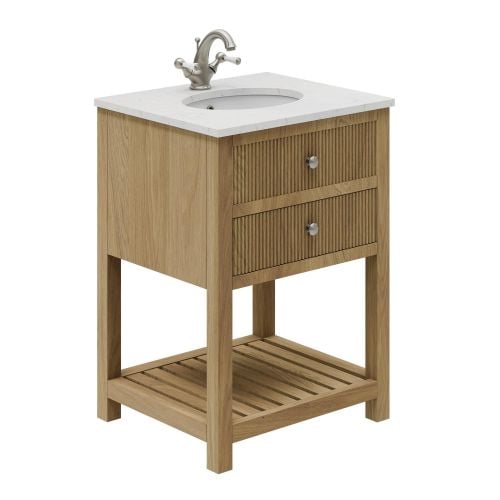 Addison Ribbed Natural Oak 600mm Floor Standing Vanity Unit | Oak ...