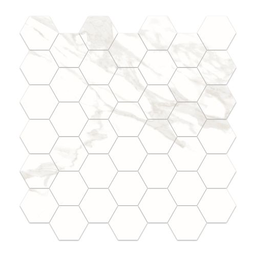 Miramar White Polished Porcelain Mosaic - 300x300mm | Marble Effect ...