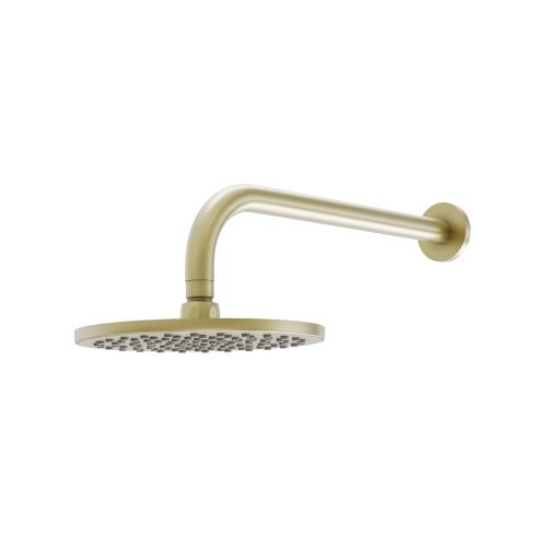 Elora Brushed Gold Round 200mm Shower Head and Arm | Fixed Shower Heads