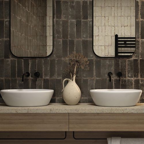 Monza Marron Glossy Porcelain Brick Tile | Rectangle Zellige Tiles