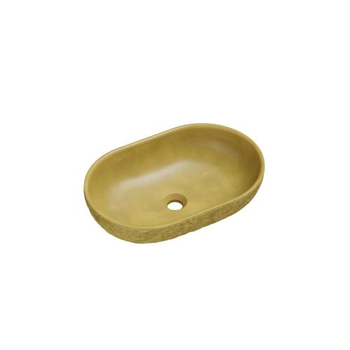 Brava Concrete Oval Basin 530mm x 350mm Raw Stone Texture Mustard ...