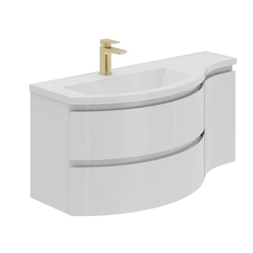 Arden Left Hand White Wall Hung Curved Vanity Unit | 1100mm Curved ...