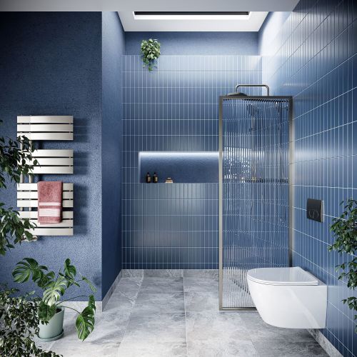 Amien Brushed Nickel Framed Shower Screen | Fluted Glass Screen