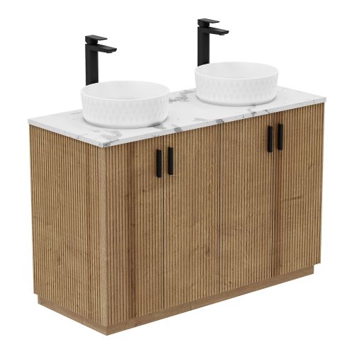 Revel Ribbed Oak Floor Standing Bathroom Vanity Unit 1200mm (2TH ...
