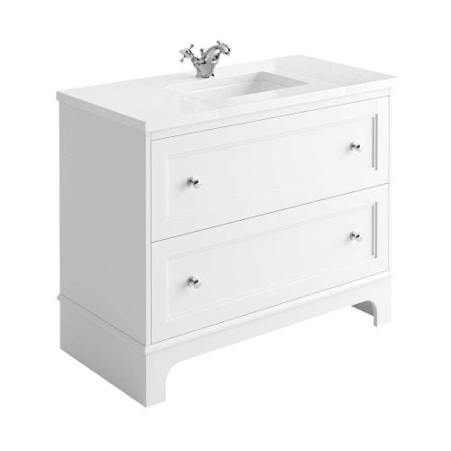 Ferris 1000mm Vanity Unit in Matt White with Quartz Worktop & Ceramic ...