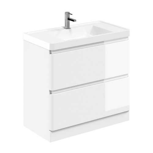Neon 900mm Floor Standing Vanity Unit with Resin Basin in White Gloss ...