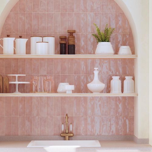 Borneo Pink Gloss Brick Tile 65x200mm | Pink Wall Tile