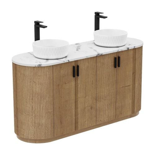 Revel Ribbed Oak Floor Standing Bathroom Vanity Unit 1600mm (2TH ...