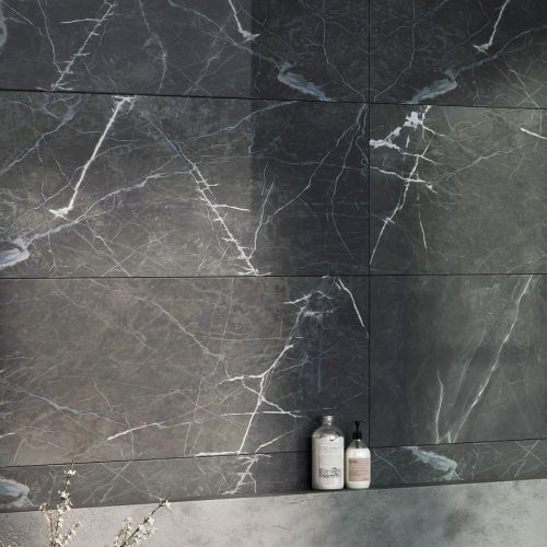 Glacier (New Ice) Noir Polished Porcelain Tile 450x1200mm | Easy Bathrooms