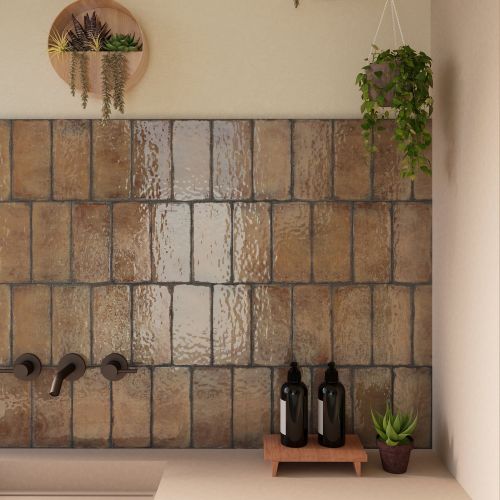 Inca Marron Glossy Ceramic Brick Tile | Brown Wall Brick Tiles