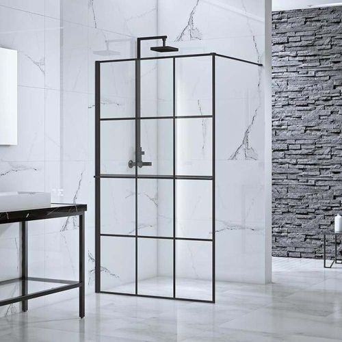 Frontline Velar Walk-in Shower Screen with Towel Rail in Matt Black ...