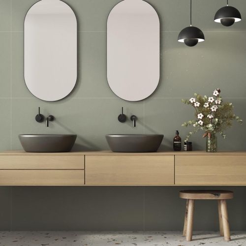 Braxton Base Matt Tomillo Tilex | Large Green Bathroom Tiles