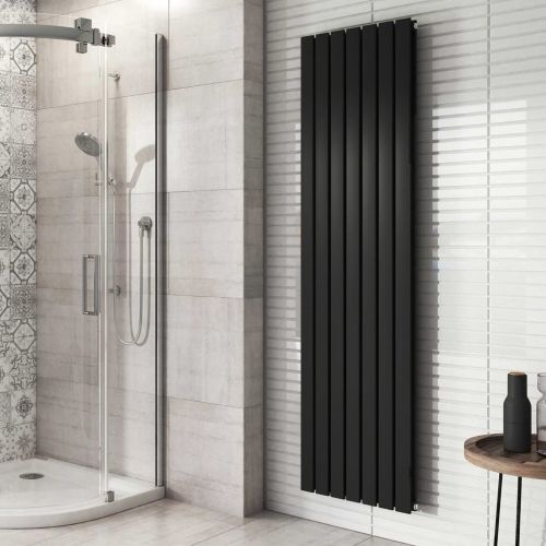 Perth Matt Black Double Vertical Flat Panel Radiator - 1800x475mm ...