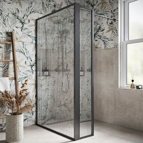 Gun Metal Grey Ribbed Glass Single Frame Return Panel - 300mm | Shower ...