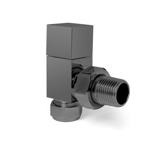 Square Gunmetal Angled Radiator Valve Pair | Grey Radiator Valves