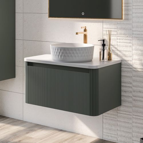 Wall Hung Ribbed Vanity Unit in Green | Fluted Furniture | Easy Bathrooms