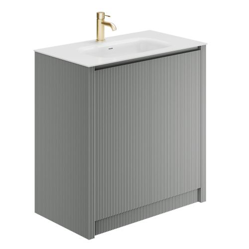 Bryce Grey Ribbed Floor Standing Vanity Unit 800mm | LED Light Up ...