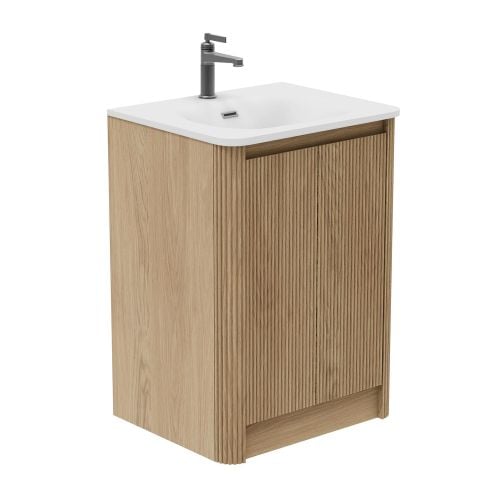 Wish Ribbed Floor Standing Vanity Unit With Cupboard in Natural Oak ...