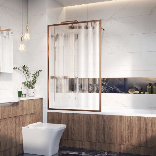 Brushed Bronze Fluted Glass Bath Screen 1500x800 | Bronze Bath Shower ...