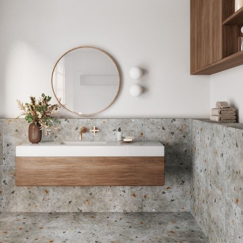 Bono Silver Matt Porcelain Terrazzo Tile | Terrazzo Floor Tiles