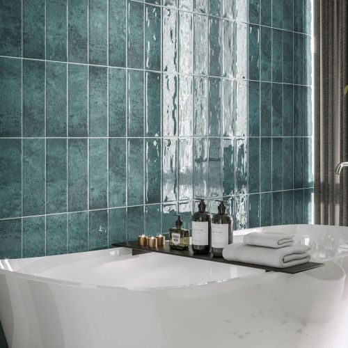 Lugano Green Ceramic Brick Tile | Subway Tiles