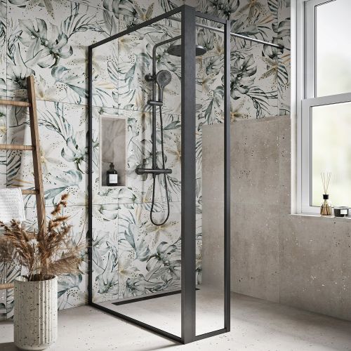 Gun Metal Grey Clear Glass Single Frame Return Panel - 300mm | Shower ...