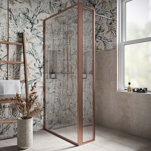 Brushed Bronze Ribbed Glass Single Frame Return Panel | Bronze Shower ...