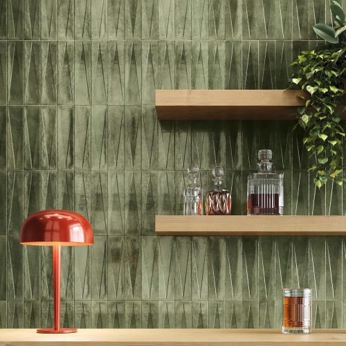 Babylon Green Gloss Ceramic Brick Tile | Embossed Brick Tile