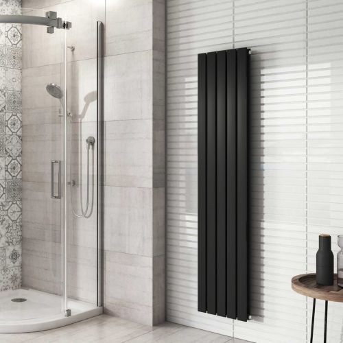 Perth Matt Black Double Vertical Flat Panel Radiator - 1600x340mm ...