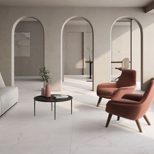 Ritz Bianco Matt Porcelain Tile - 600x1200mm | Marble Floor & Bathroom ...