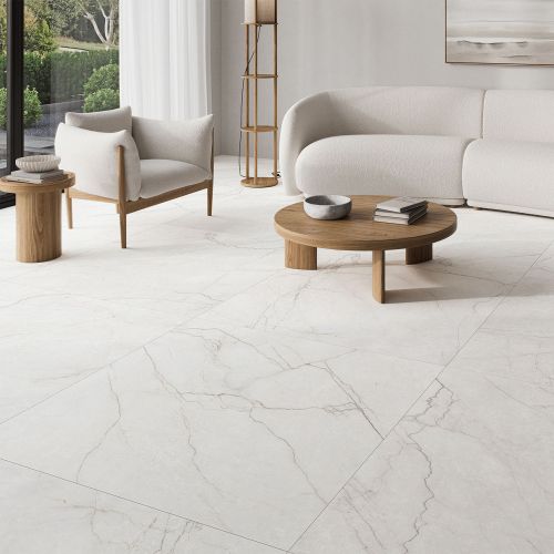 Ritz Bianco Matt Porcelain Tile - 600x600mm | Marble Floor & Bathroom Tiles