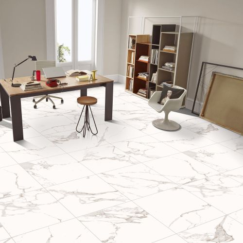 Miramar White Matt Porcelain Tile - 600x600mm | Marble Effect Tiles