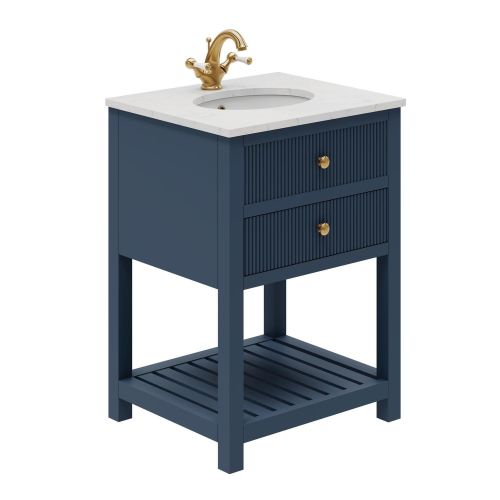 Addison Ribbed Blue 600mm Floor Standing Vanity Unit | Fluted Blue ...