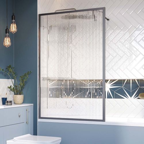 Gunmetal Bath Screen - Fluted Glass 1500x800 | Bath Shower Screens