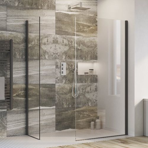 Oxford Walk-in Fixed Clear Glass & Black Shower Screen - 980mm | Easy Bathrooms & Tiles